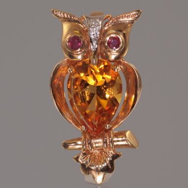14K Citrine Owl Pin