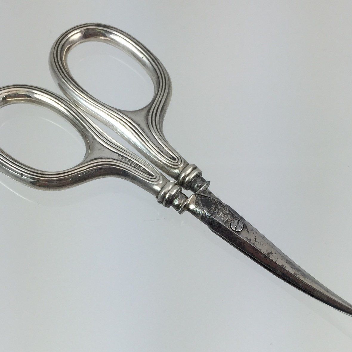 Art Deco Sterling Silver Handled Sewing Scissors - 1920s J.E.B. Co.
