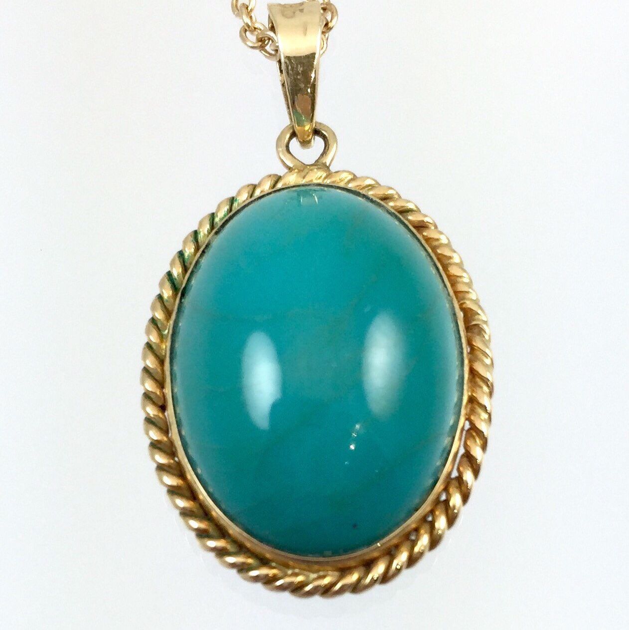 Vintage Estate 14K Gold Turquoise Pendant Necklace - Circa 1960s