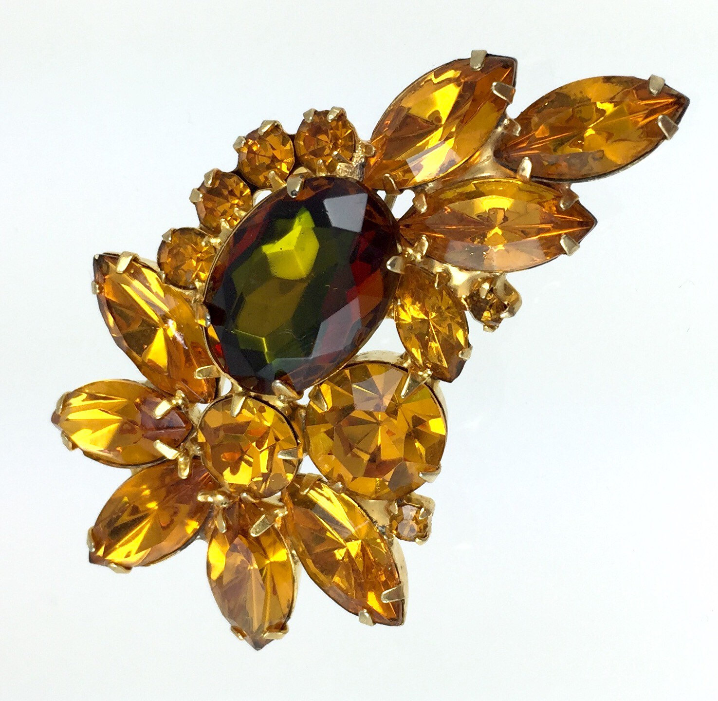 Juliana Golden Yellow Topaz, Volcano Rhinestone Brooch