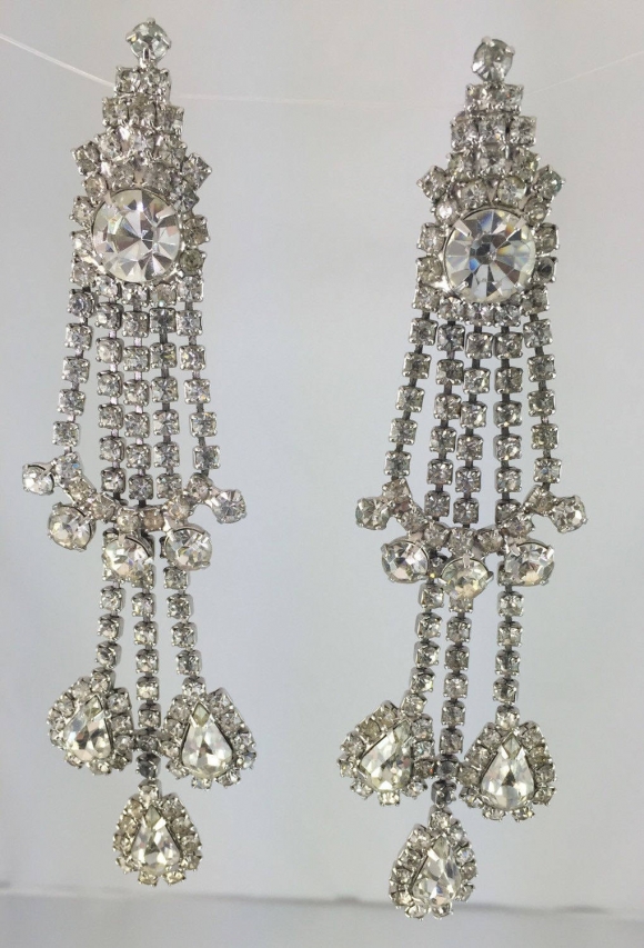 Extra Long Rhinestone Statement Earrings