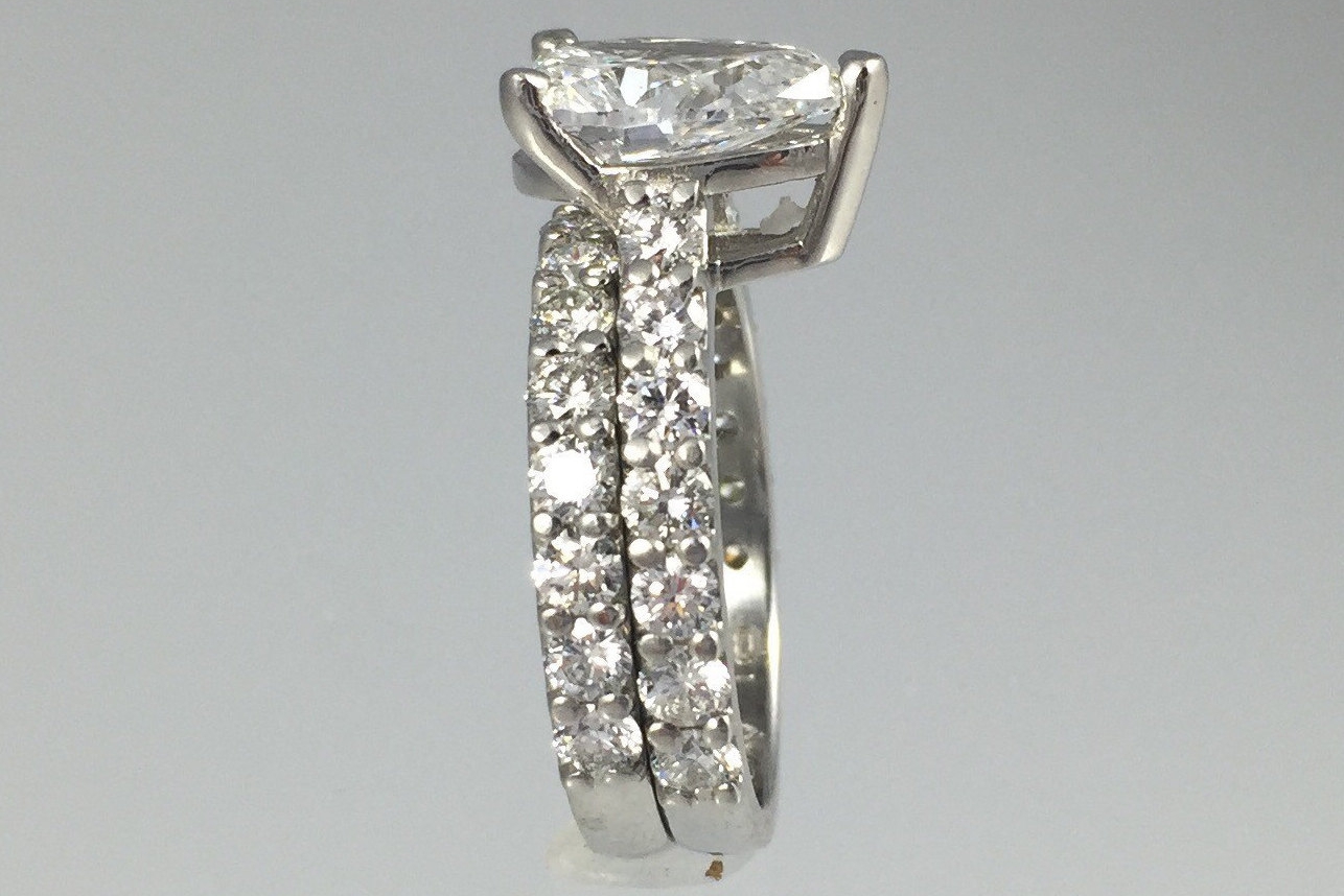 Platinum 220ct Teardrop Cut Diamond Engagement Ring With Diamond Band